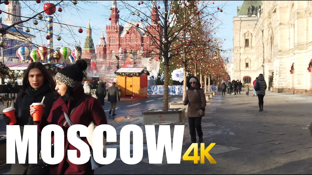 New Year in Moscow, Russia under sanctions winter walking tour, 4k ...