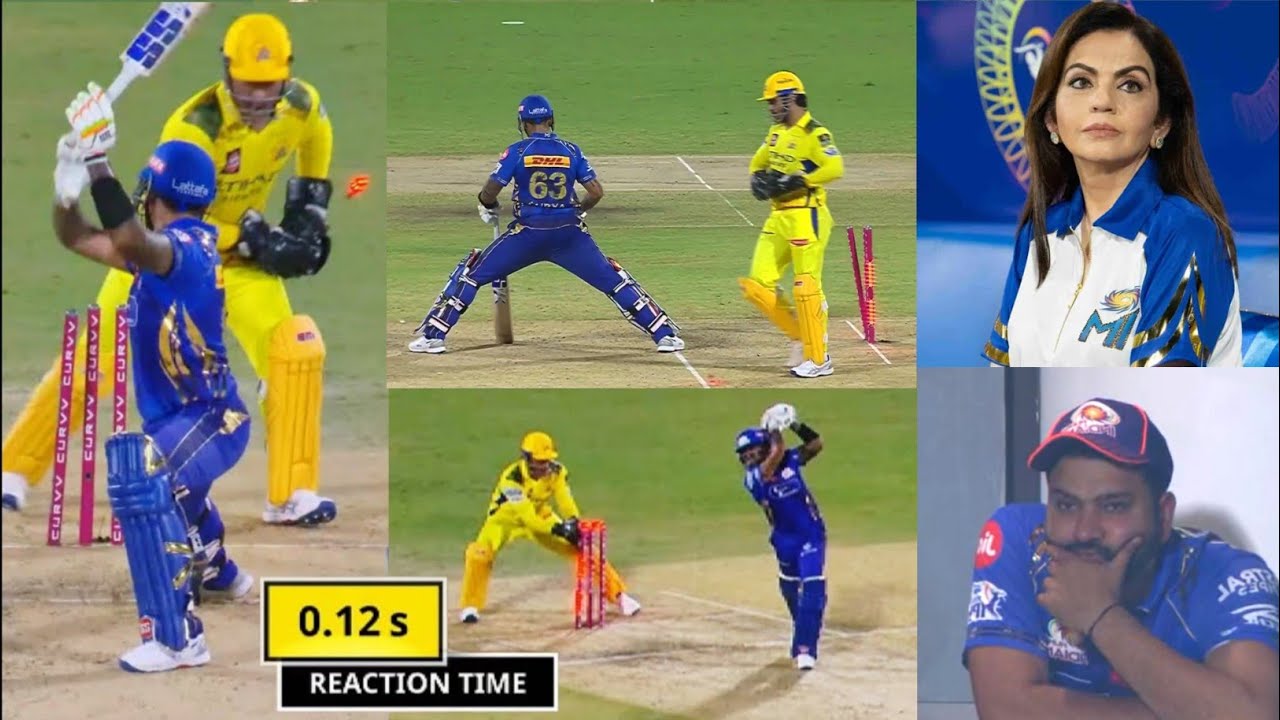 MS Dhoni .12 sec lighting speed stumping dismissed Suryakumar Yadav ...