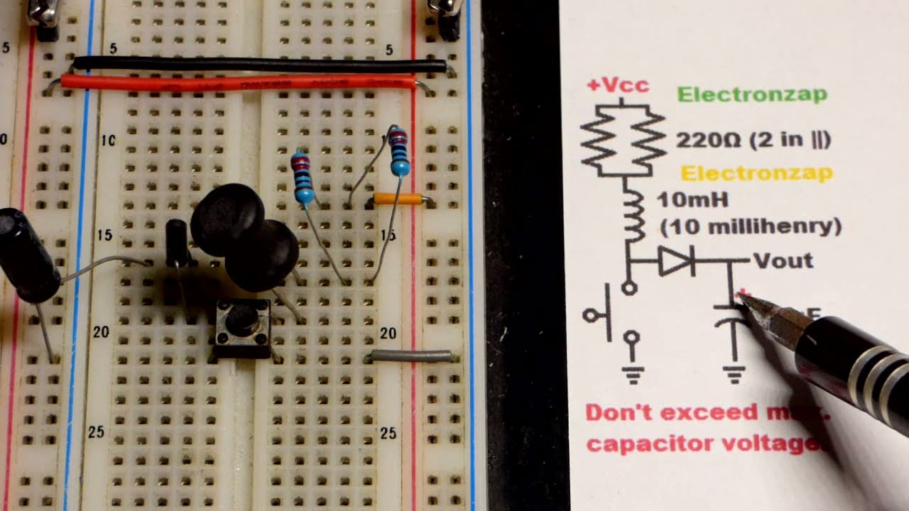 Basic inductor voltage boost converter demo circuit by electronzap learning electronics lesson ...