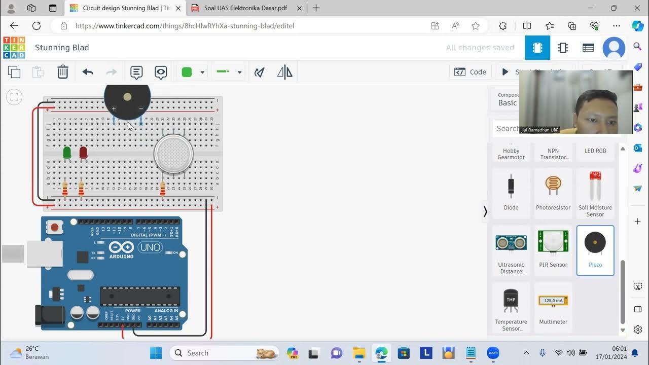 Membuat Rangkaian komponen Arduino sensor gas menggunakan tinkercad ...