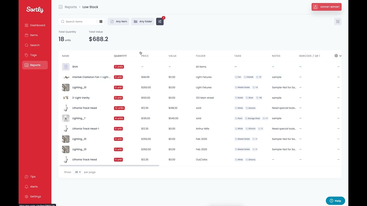 How to Generate Low Stock Reports in Sortly - YouTube