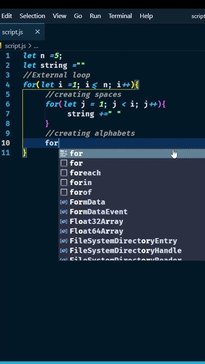 Alphabet Pattern 9 In Javascript Shorts Viral Youtube