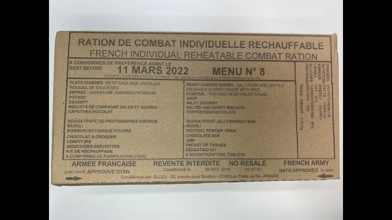 2022 French Ration De Combat Individuelle Rechauffable (RCIR): Menu 8 ...