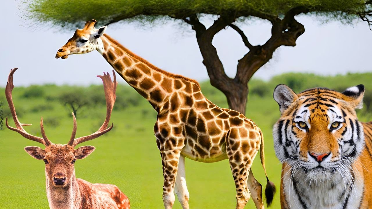 Beautiful Moments Animals In The Nature: Tiger, Giraffe, Elephant, Deer ...