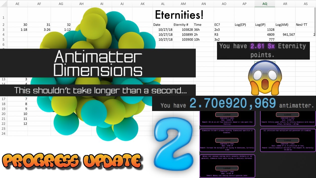 Antimatter Dimensions Progress Update 2: Spreadsheet Chart! - YouTube