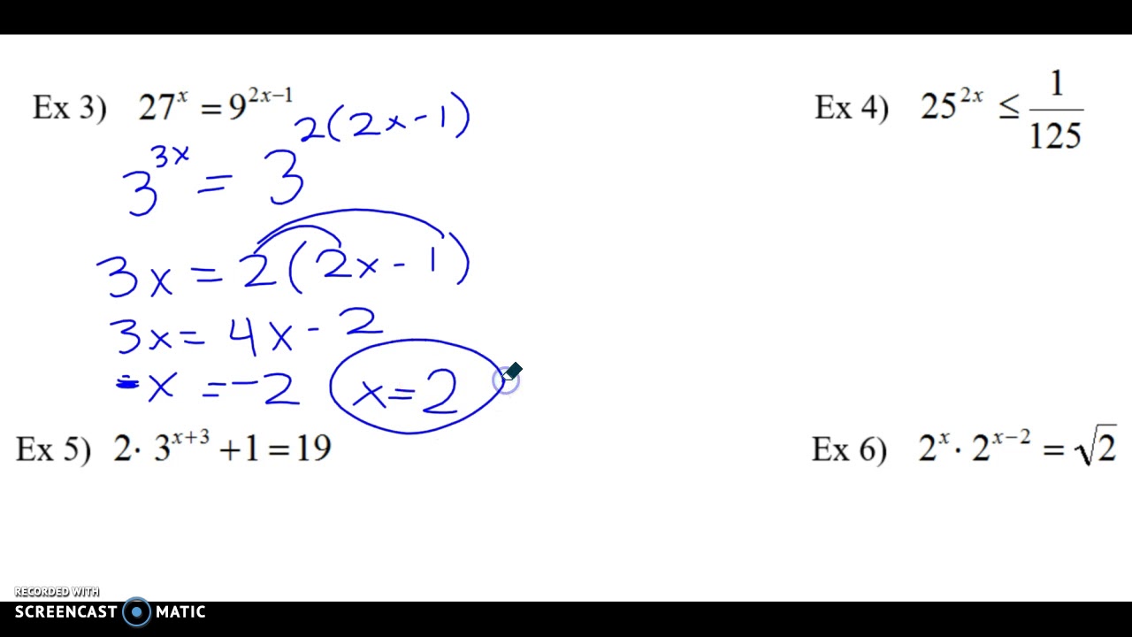 Solving Exp and Logs with Properties of Equality - YouTube