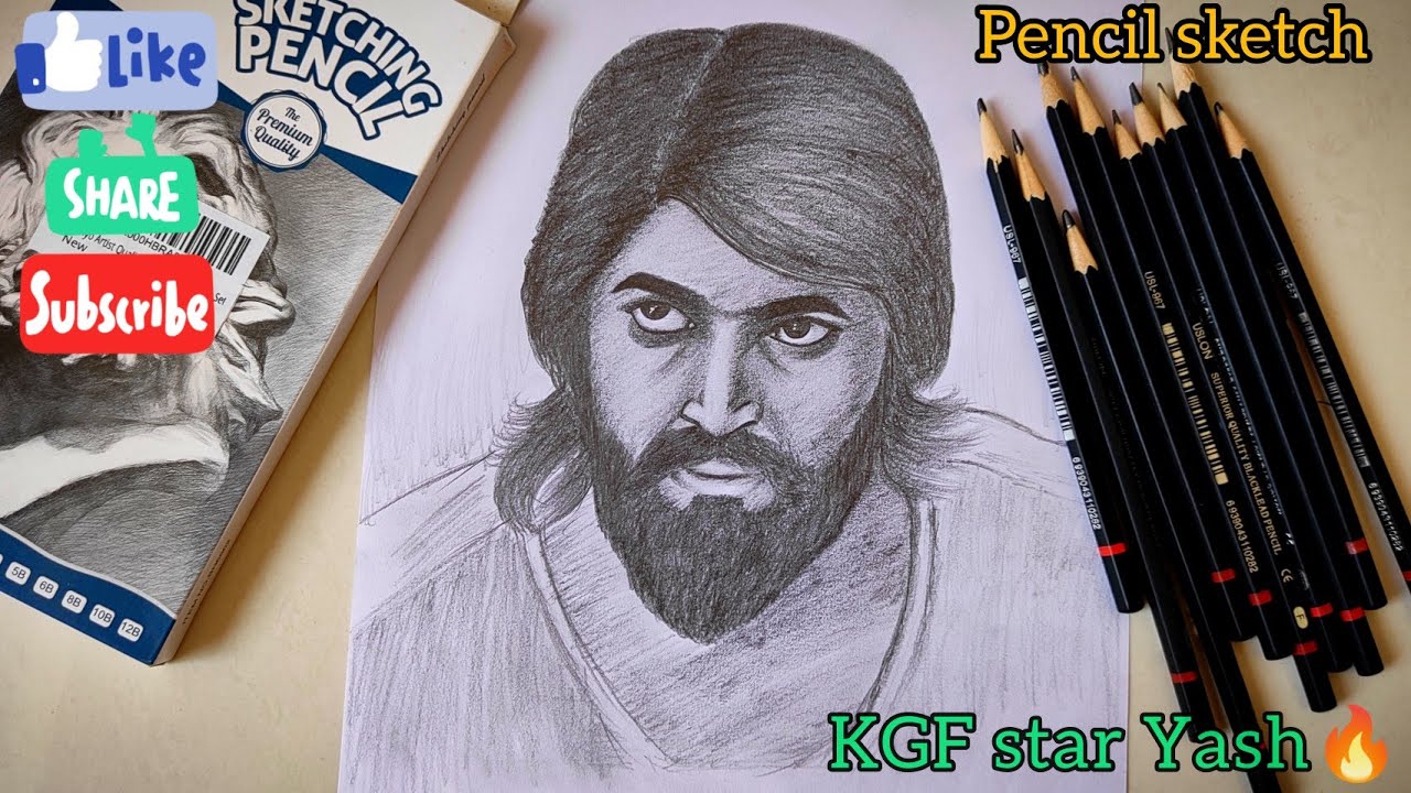 How to draw KGF star YASH/Yash pencil sketch video/portrait drawing ...