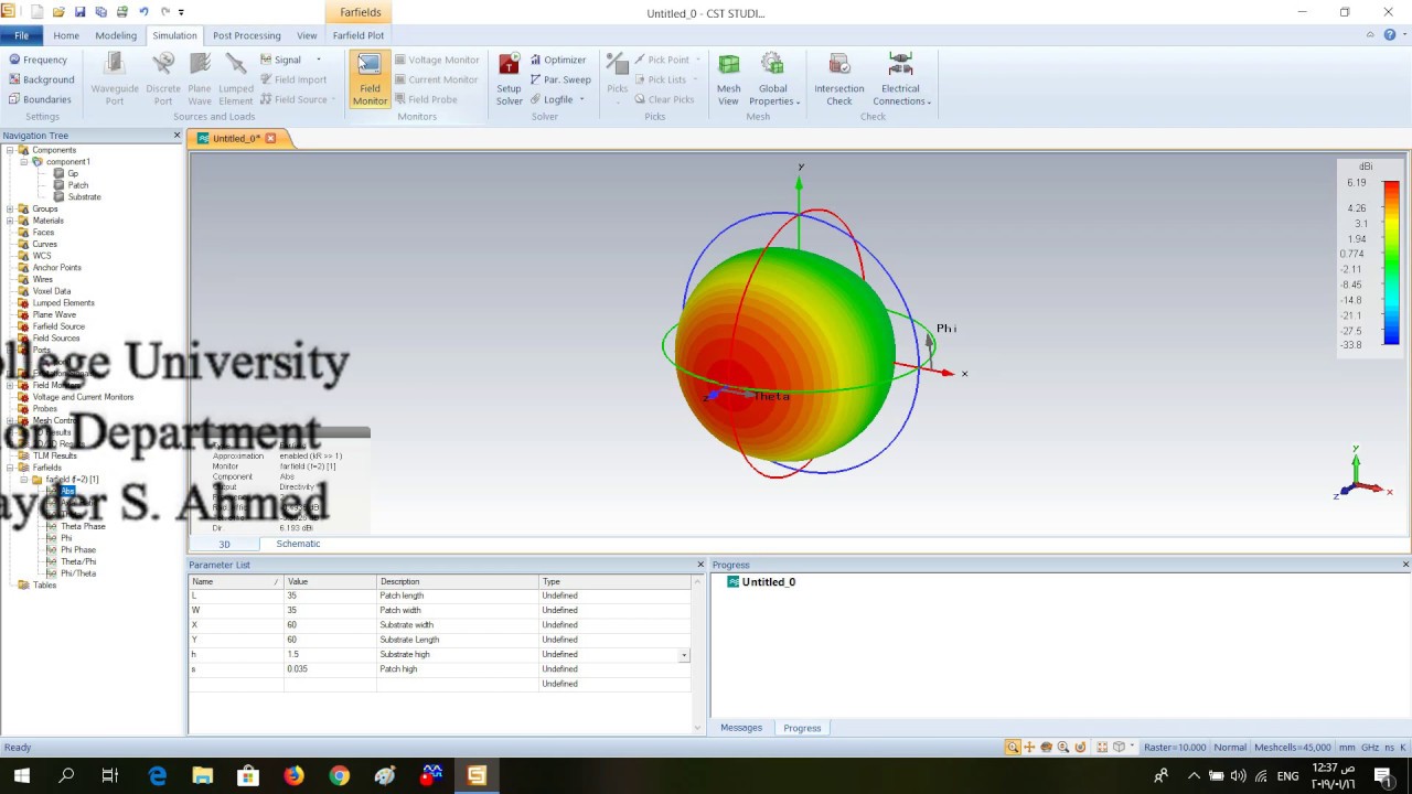 Implementation of a square patch antenna feeding by a discrete port in ...