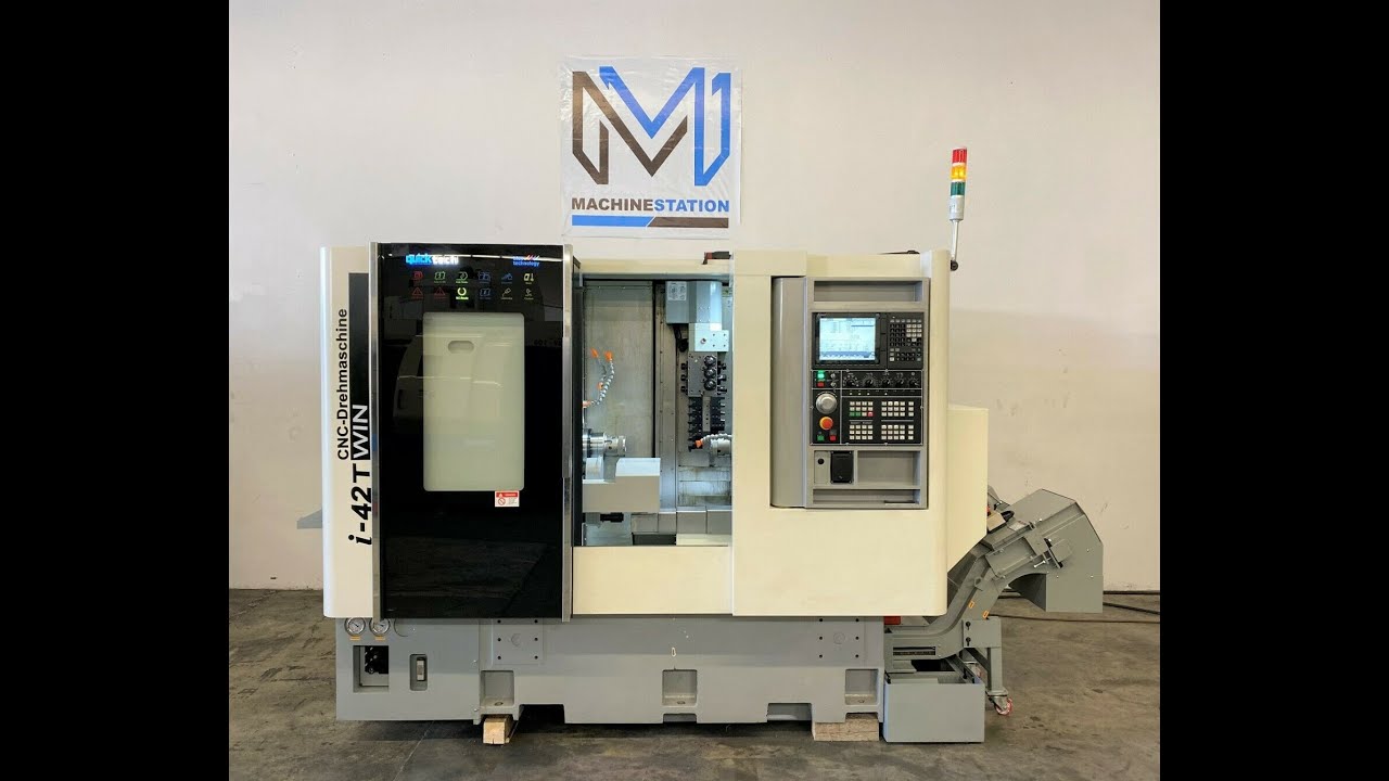 QuickTech I42-Twin 7 Axis CNC Turning Lathe Sub Spindle Live Tool B C Y Axis MachineStation ...