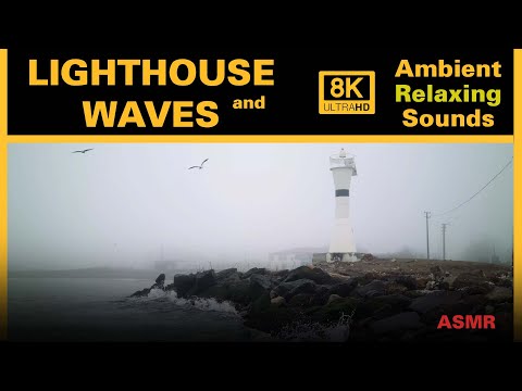 Deniz Feneri - Uyku için dalga sesleri ve muhteşem deniz feneri manzarası. 8K ASMR sesleri. 1 Saat.