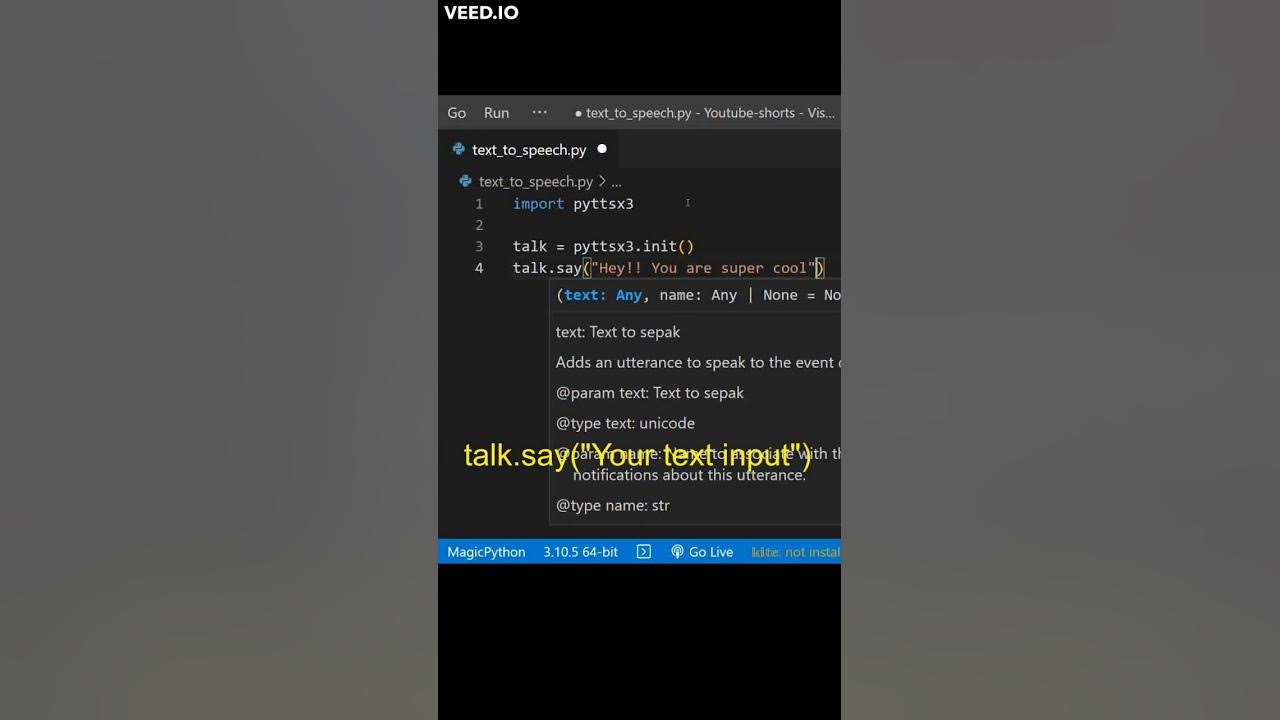 Text To Speech Converter In Just 4 Lines Of Code Pyttsx3 Python Shorts Youtube