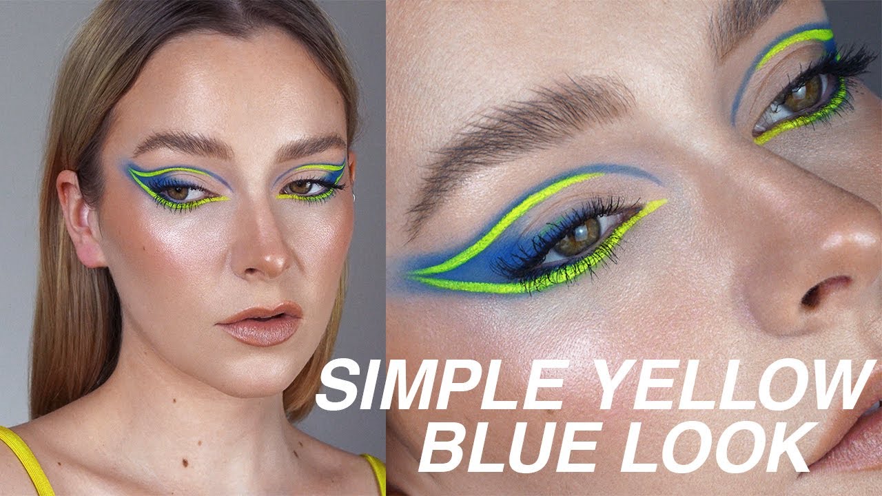 SIMPLE EDITORIAL YELLOW BLUE MAKEUP TUTORIAL - YouTube