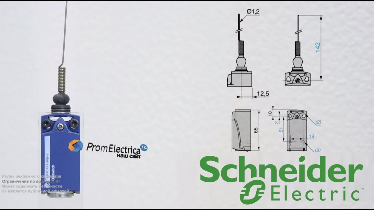 Концевой выключатель с плунжером кошачий ус ZCD39 + ZCDEG11 + ZCE06 ...