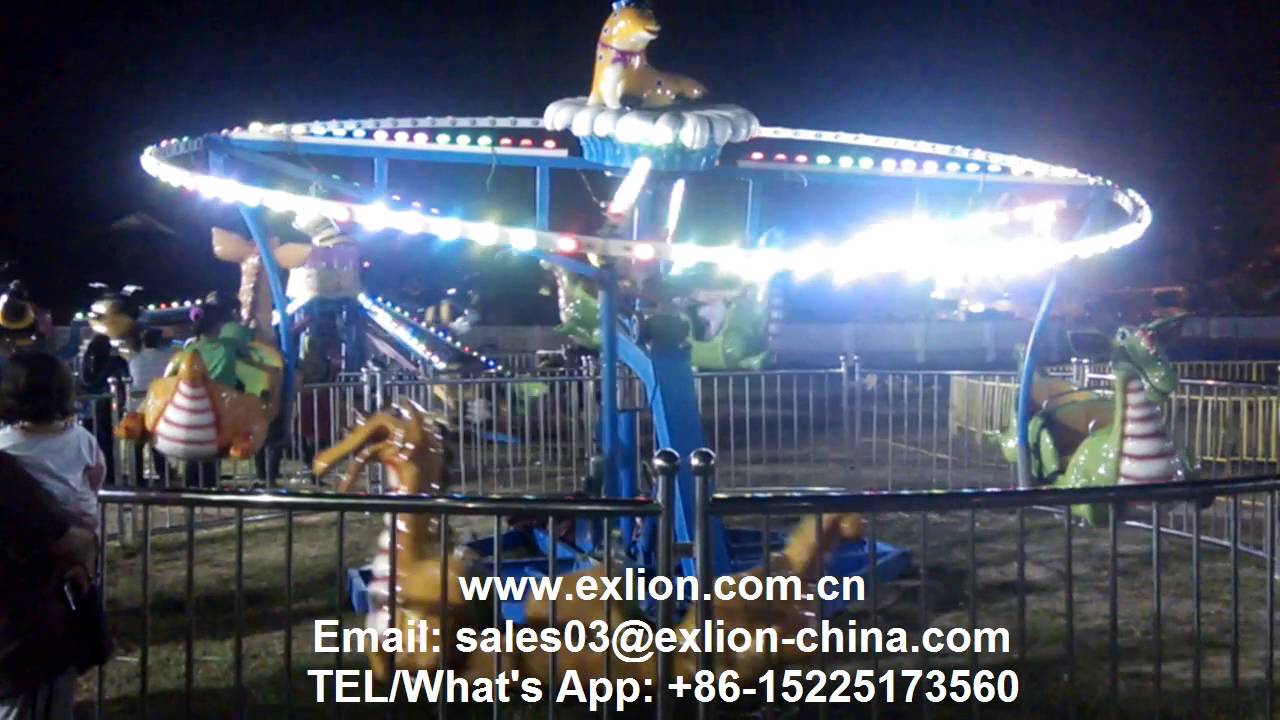 Amusement park kiddie flying dragon rides with LED lights and music ...
