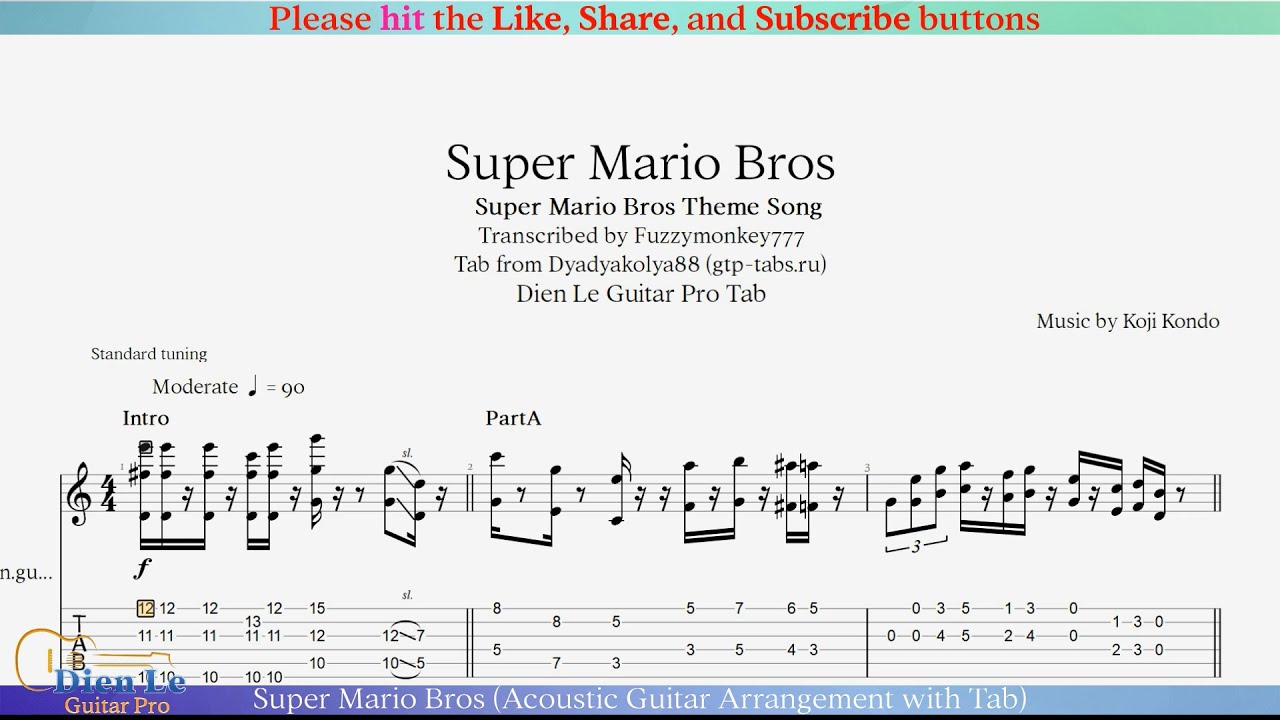 Super Mario Bros (Acoustic Guitar Arrangement with Tab) - YouTube