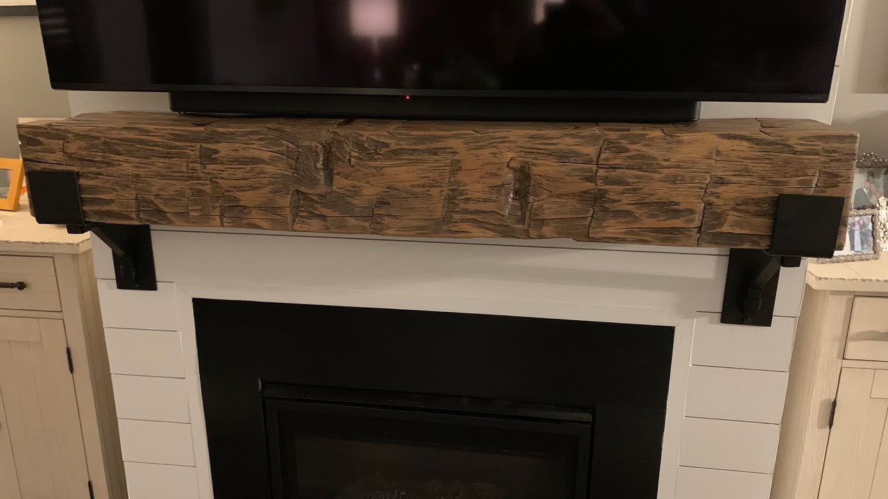 How to Install a Reclaimed Wood Mantle Over your Fireplace / Easier ...
