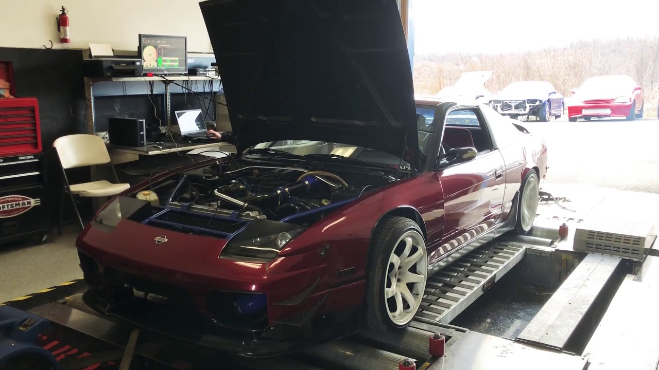 Nissan 240sx stock boosted VG30 dyno pull on 18psi - YouTube