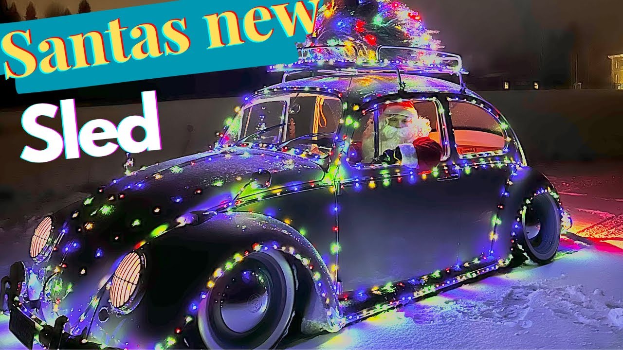 Putting Christmas lights on my slammed VW and santa drifting on snow ...