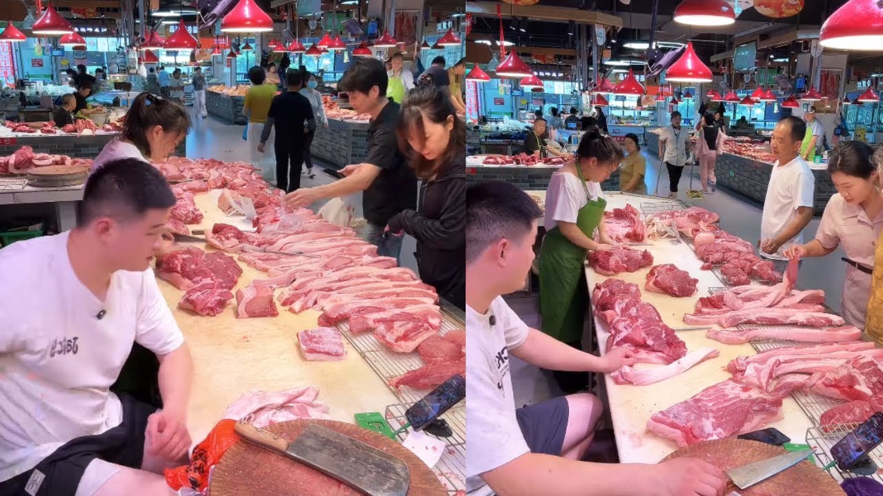 Cut pork and sell pork June 21 - YouTube
