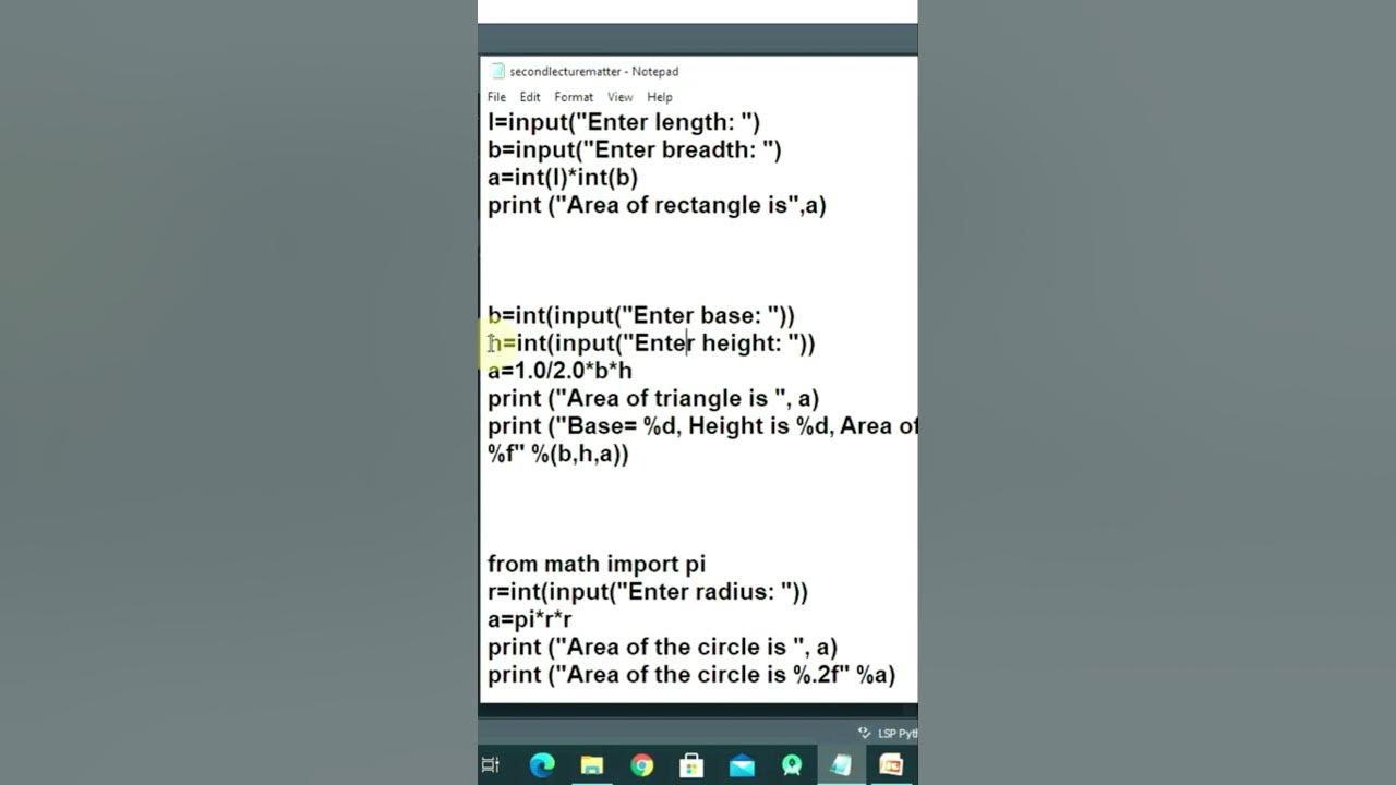 Hindi Python Program To Find Area Triangle Shorts Python3 Ytshorts Bintuharwani