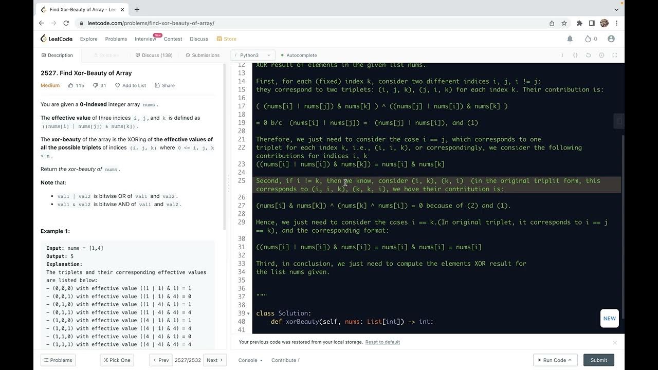 leetcode 2527. Find Xor-Beauty of Array - commutativity and annihilation - YouTube