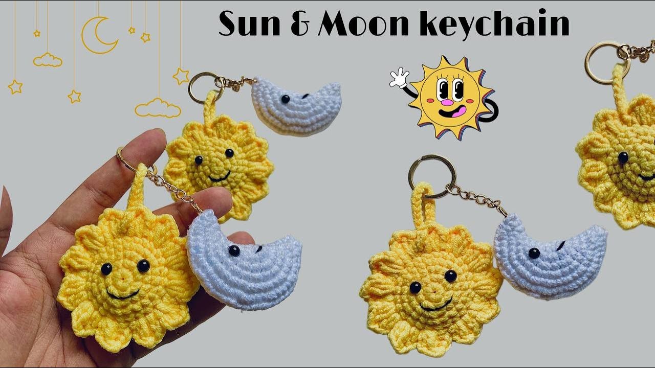 Sun & Moon Crochet keychain နေနဲ့လသော့ချိတ်ထိုးနည်း - YouTube