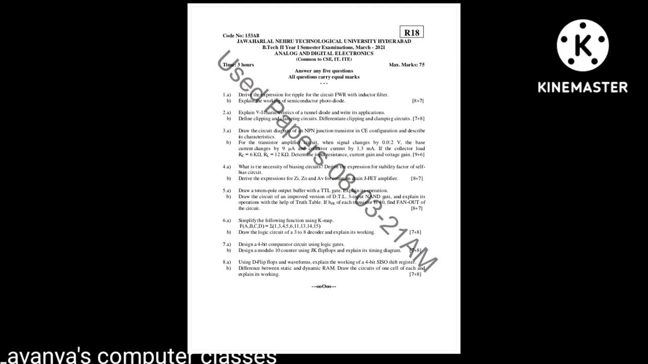 ADE JNTUH R18 CSE 3-1 March 2021 old question paper - YouTube