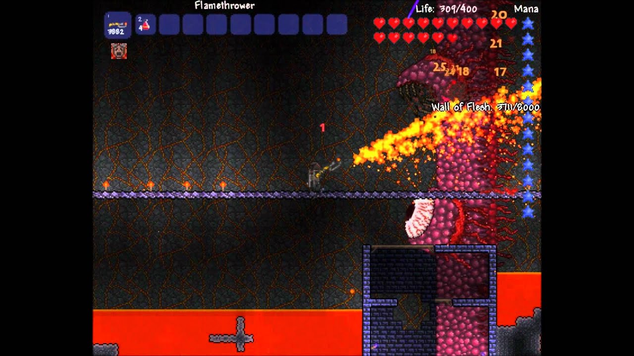 Terraria: Wall of Flesh vs. Flamethrower - YouTube