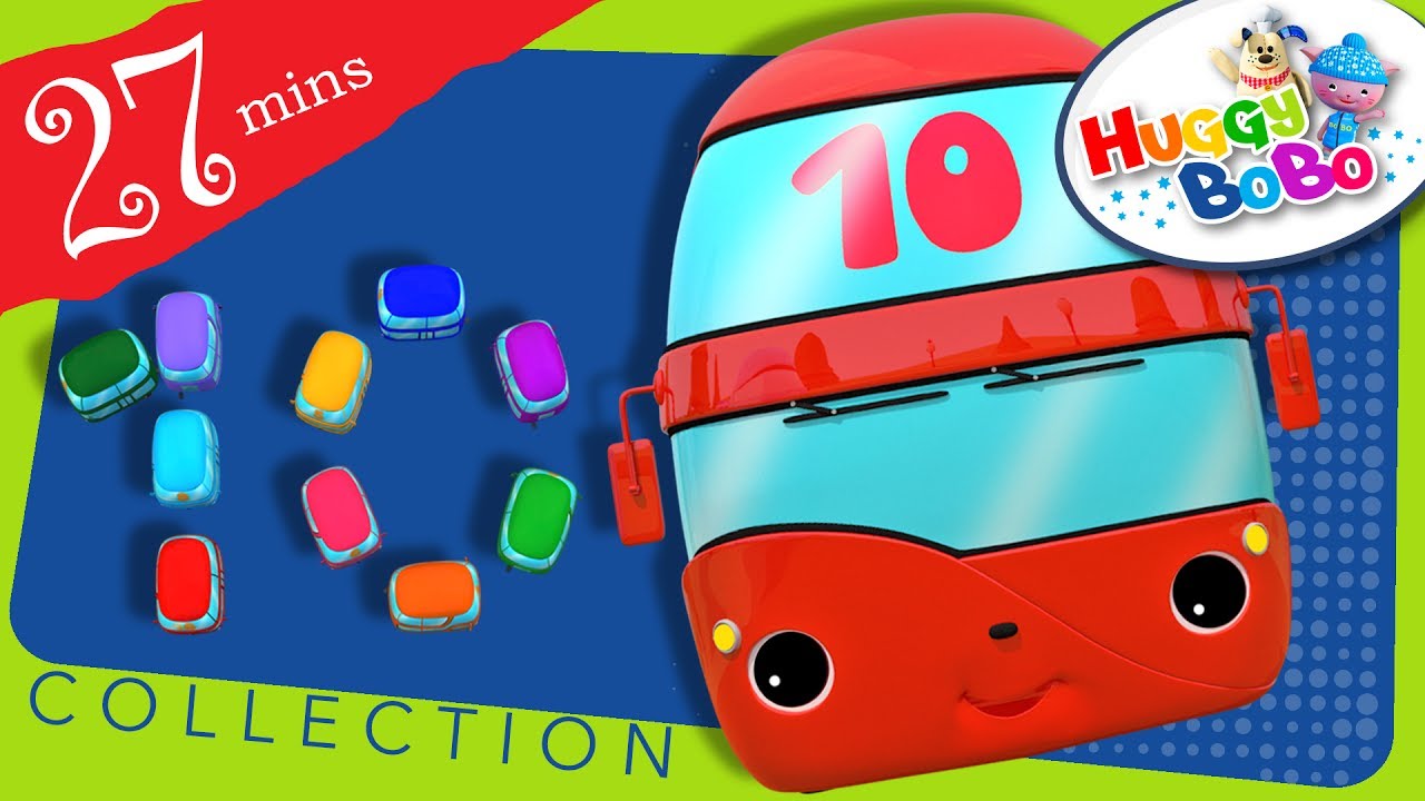 Ten Little Buses | Plus Lots More Nursery Rhymes | By HuggyBoBo - YouTube