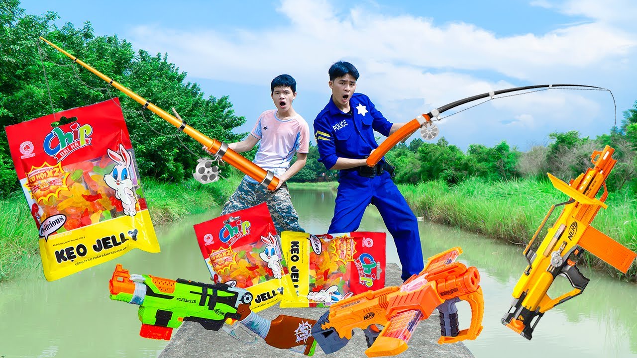 Battle Nerf War GUARD go to fishing synthetic nerf & Blue Police nerf ...