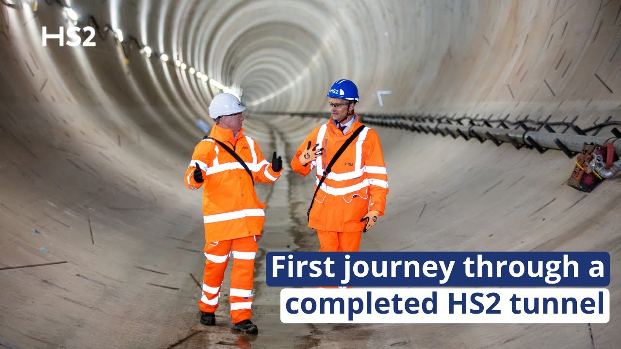 Historic first journey through a completed HS2 tunnel - YouTube