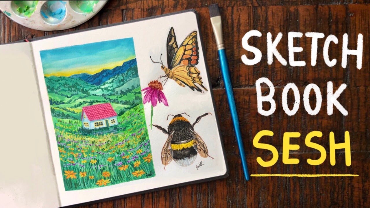 Fill a Sketchbook Page With Me #4 {Cottage Core Themed} 🦋🐝 - YouTube