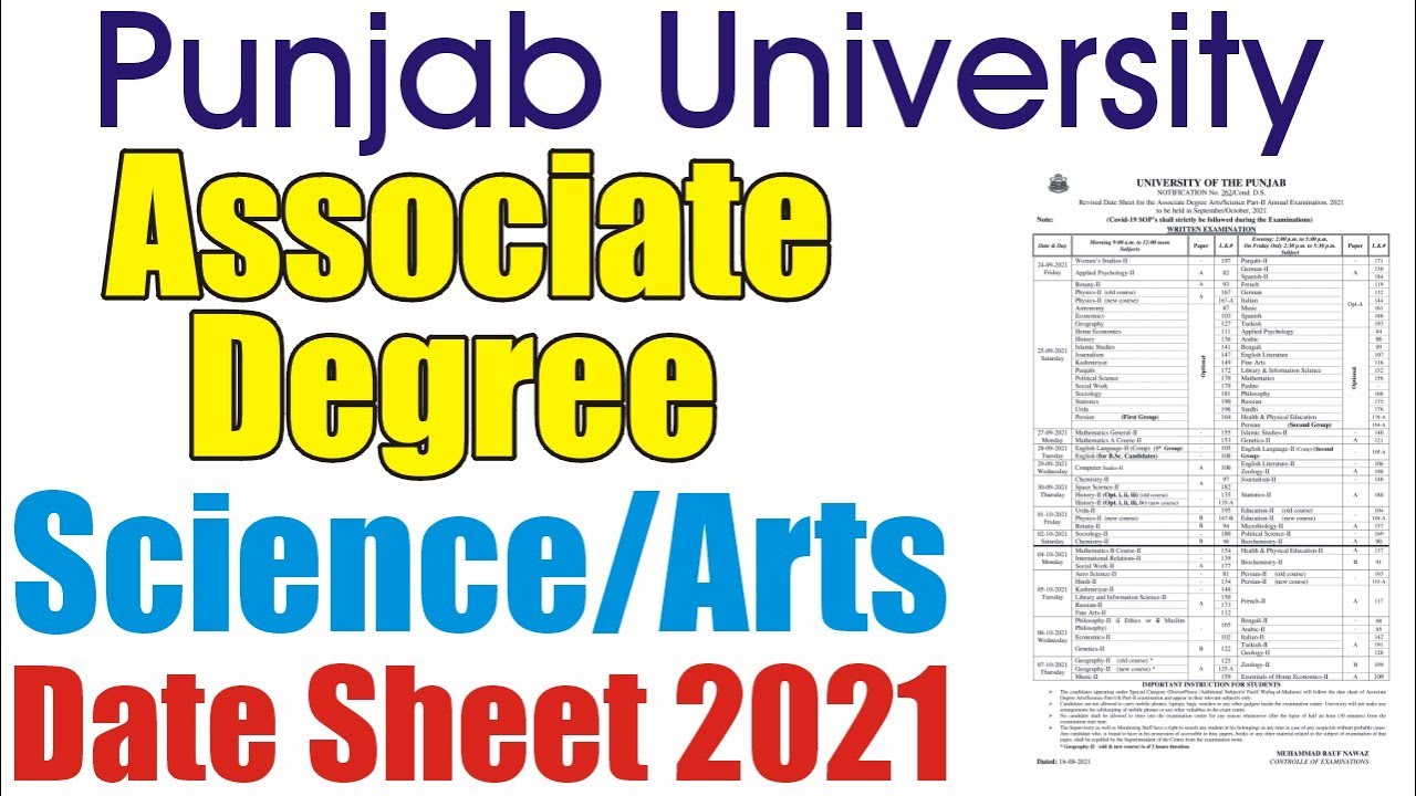 PU Date Sheet 2021 - PU associates degree date sheet part 1,2 - YouTube