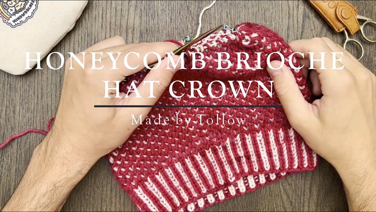 Honeycomb Brioche Hat - Crown decreases - YouTube