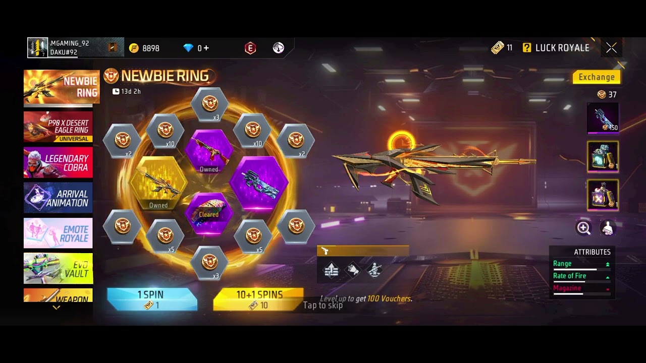 Luck royal evo gun skin free card spin unlock gun skin - YouTube