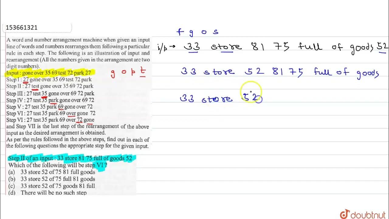 A word and number arrangement machine when given an input line of words and numbers rearranges t ...