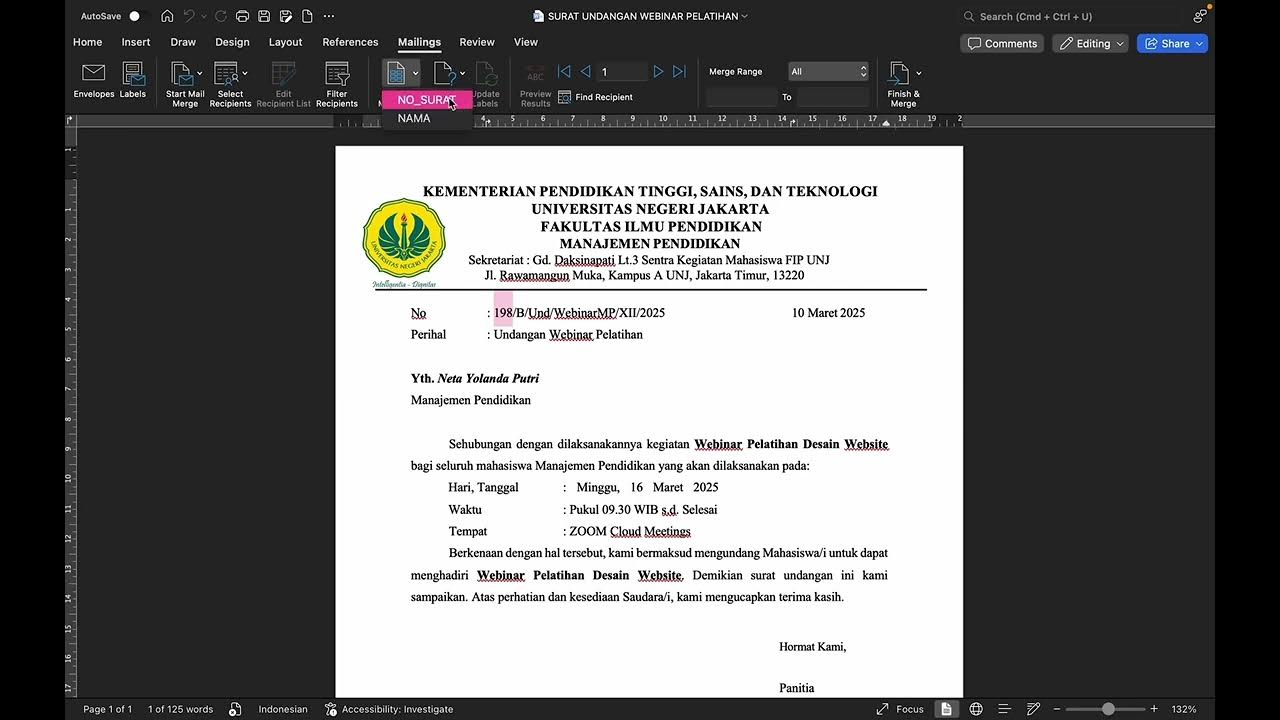 Tutorial Membuat Surat Menggunakan Mail Merge - YouTube