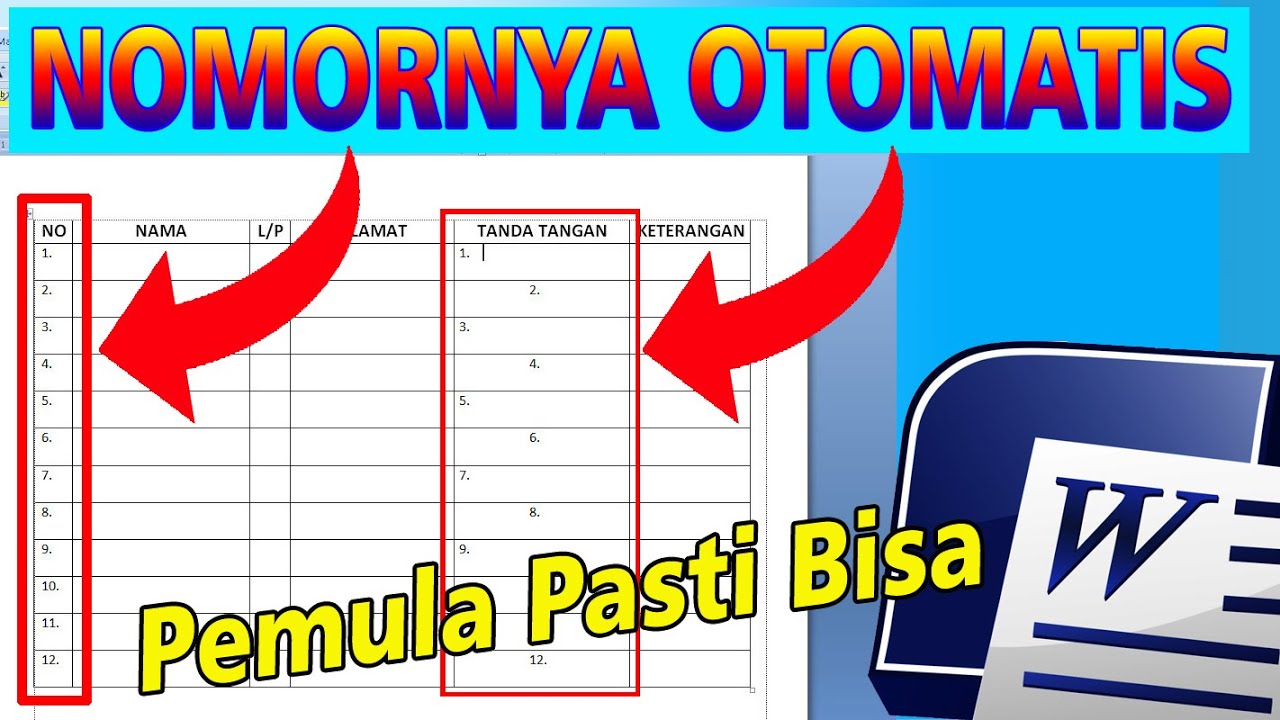 🟢 CARA BIKIN NOMOR OTOMATIS DI TABEL WORD | TUTORIAL UNTUK PEMULA - YouTube