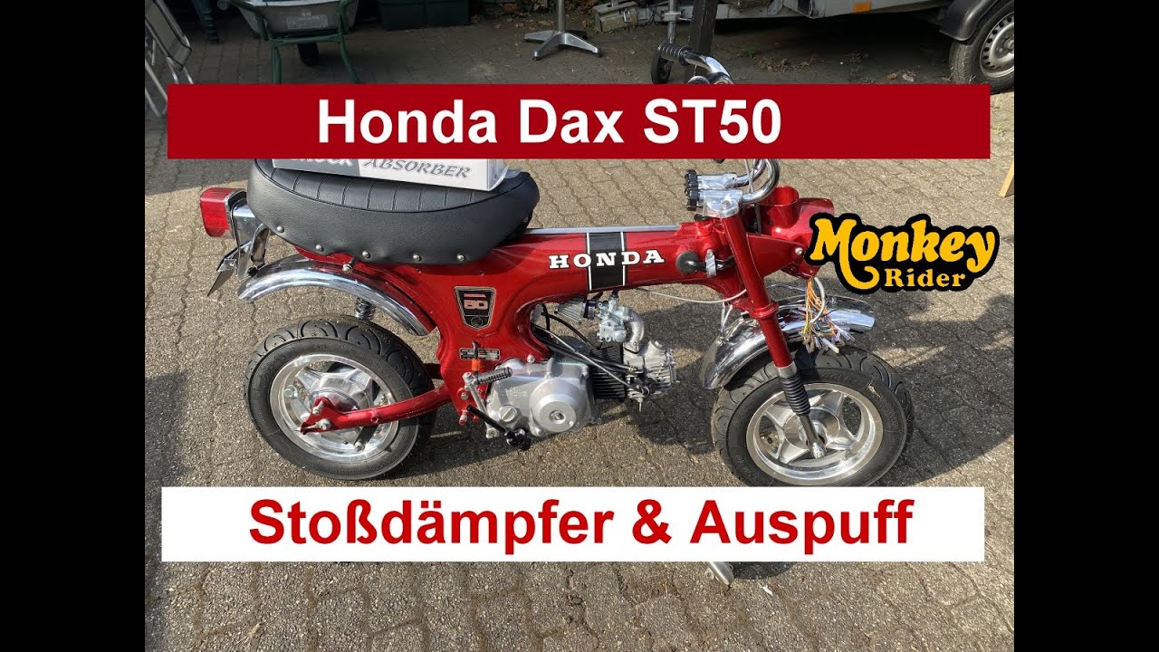 Honda Dax ST50G Candy Ruby Red #5 Auspuff und Stoßdämpfer - YouTube