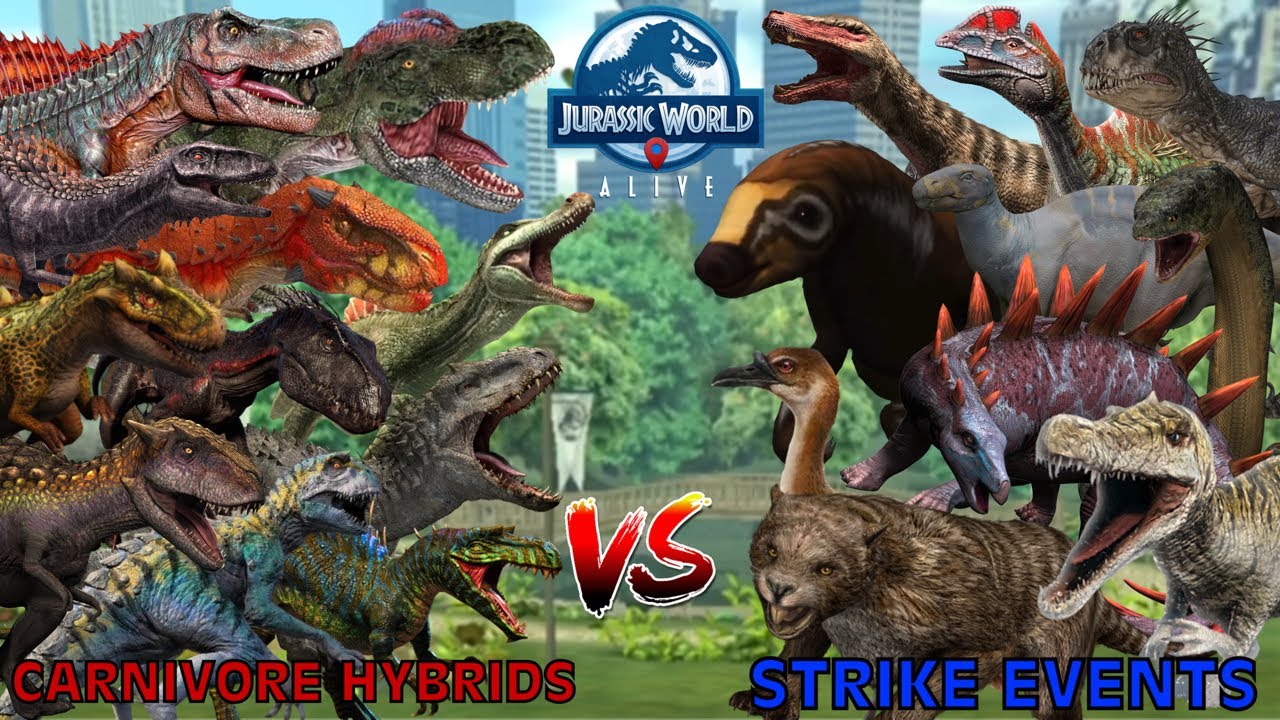 Carnivore Hybrids vs Strike Events - Jurassic World Alive - YouTube