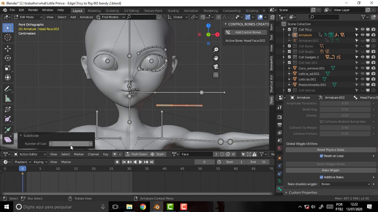 BLENDER 1145 Facial Rig 9 Bendy Bones Again - YouTube