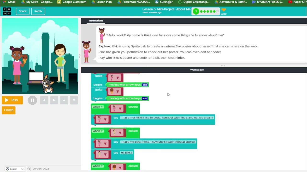 Tutorial Course E Lesson 5 Code org - YouTube