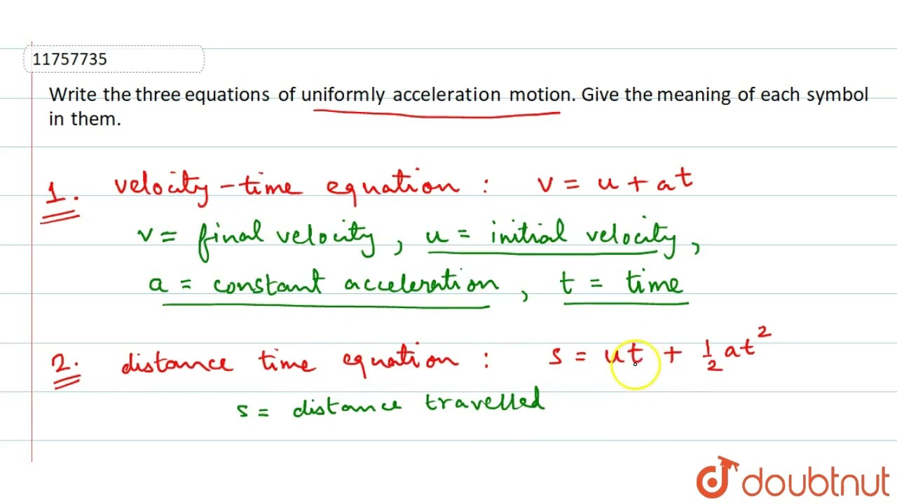 Equation For Acceleration Using Symbols