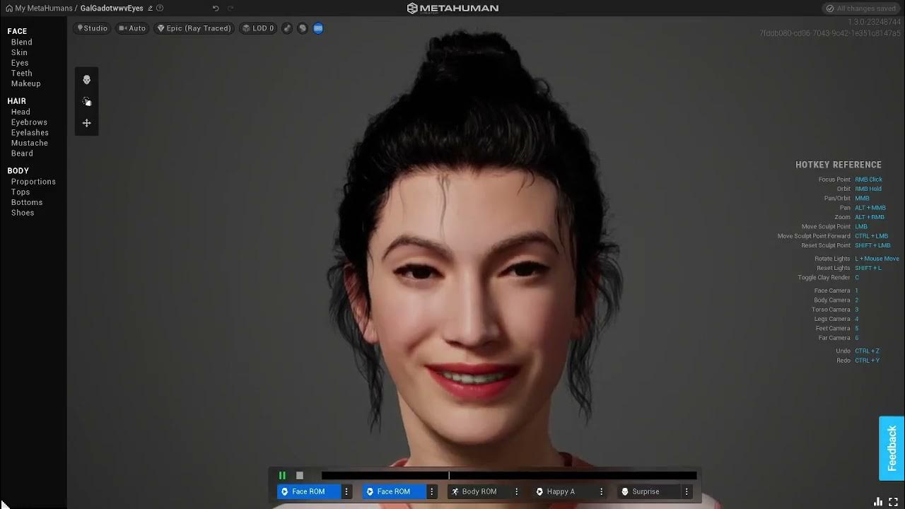 Gal Gadot Unreal Engine Metahuman Showcase Facial Expression Loops WIP - YouTube