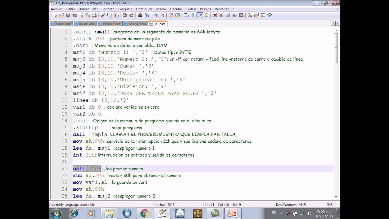 Tutorial Lenguaje Ensamblador Operaciones Basicas Youtube
