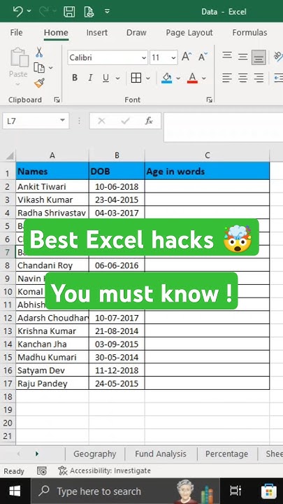 Best Excel hacks you must know #exceltricks #exceltipsandtricks #exceltutorial - YouTube