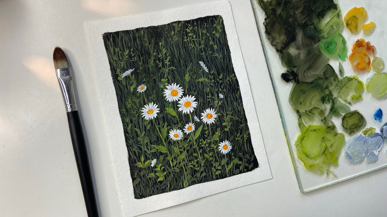 Daisy flower painting/ gouache painting / flower painting for beginners ...