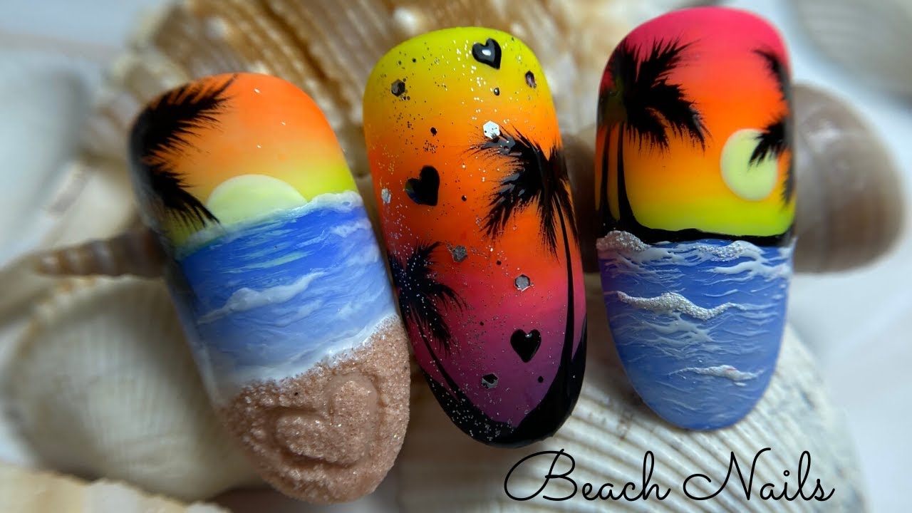 Beach Nail| Sunset Nail Art| Palm tree Nail Art| Summer Nail| Ughie ...