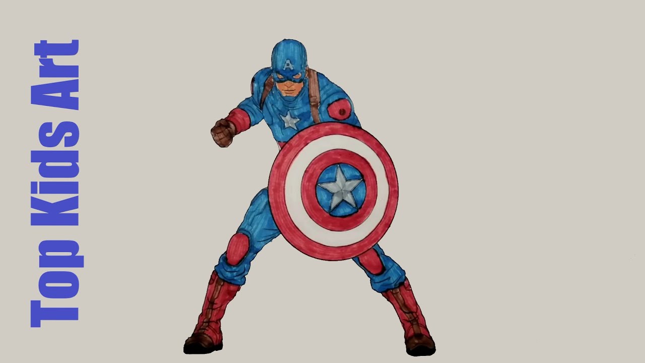 Captain America drawing for kids | ♡Top Kids Art♡ - YouTube