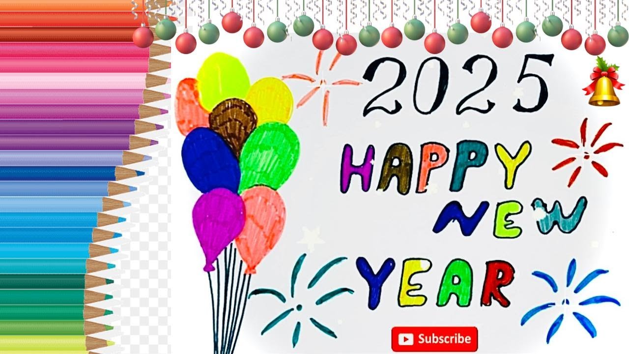 Drawing Happy New Year 2025 / New Year's drawing / Simple pencil ...